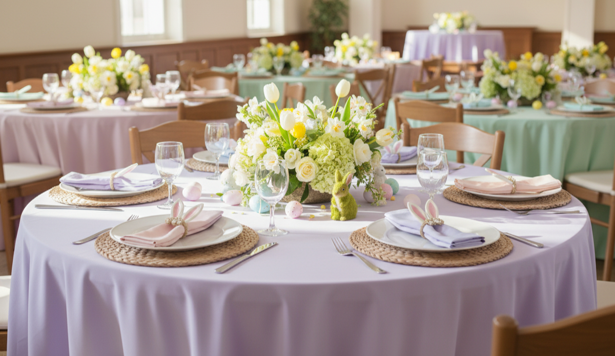 Easter Table Decorations with Pastel Linens for Brunch & Church Events ...