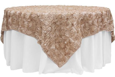 Wholesale Rosette Satin Table Overlay Topper 85"x85" - CV Linens™