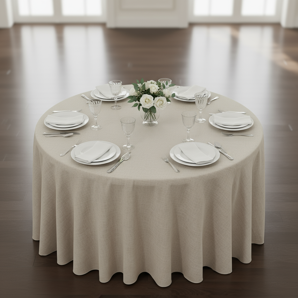 120" Round Premium Linen-Look Panama Weave Tablecloth - Beige - CV Linens™