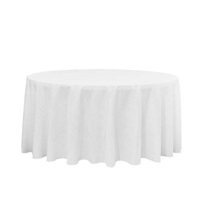 132" Round Premium Linen-Look Panama Weave Tablecloth - White | CV Linens™