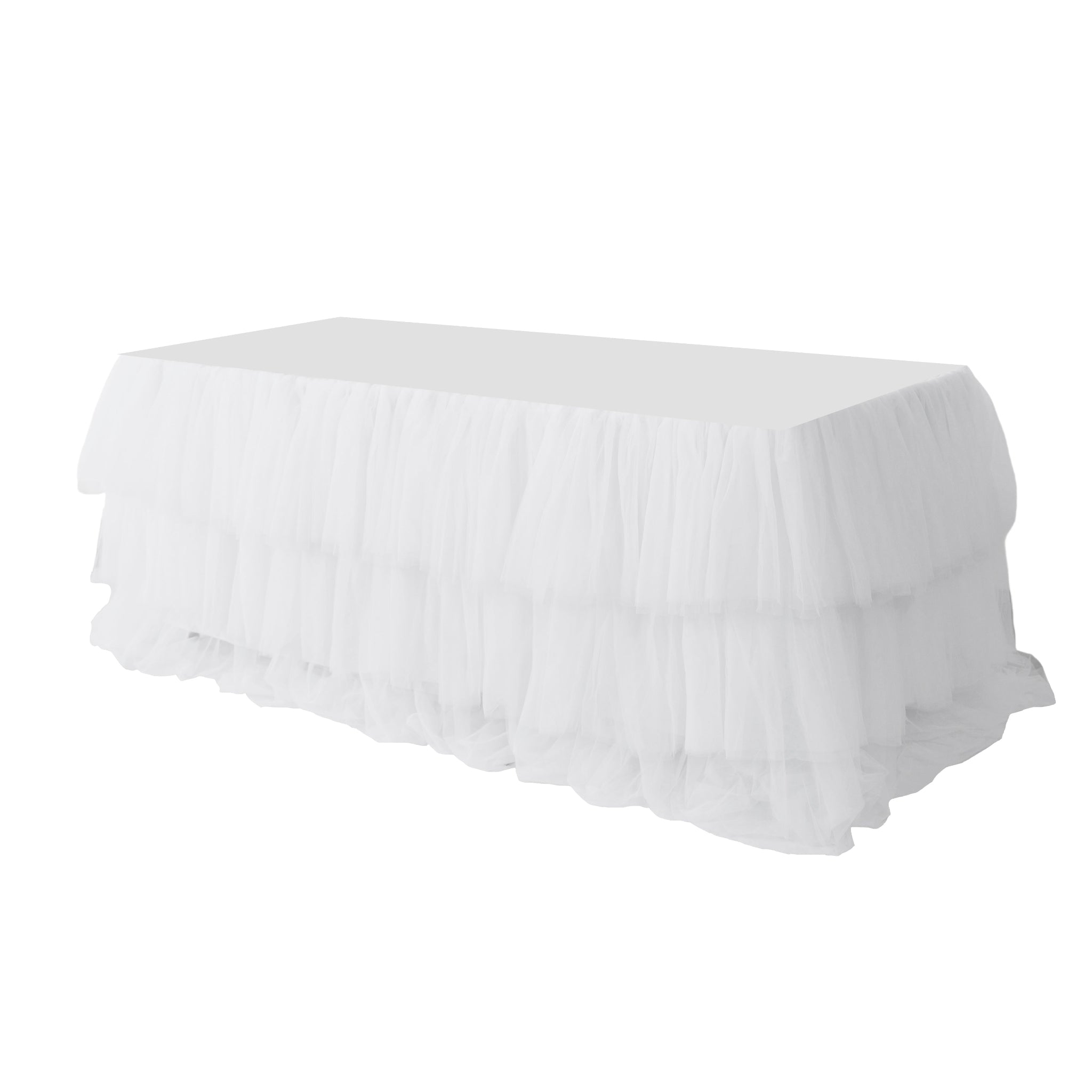 17ft Ruffle Layered White Tulle Tableskirt - CV Linens™