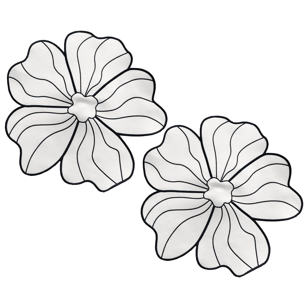 2pc/set Flower Linen Embroidery Placemat - White/Black Trim - CV Linens™