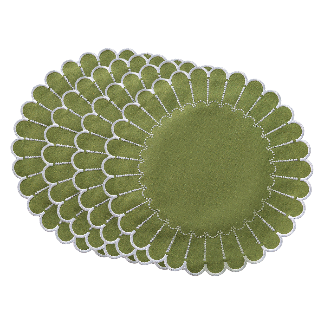 4pc/set Sunburst Edge Placemats - Olive Green/White Trim - CV Linens™