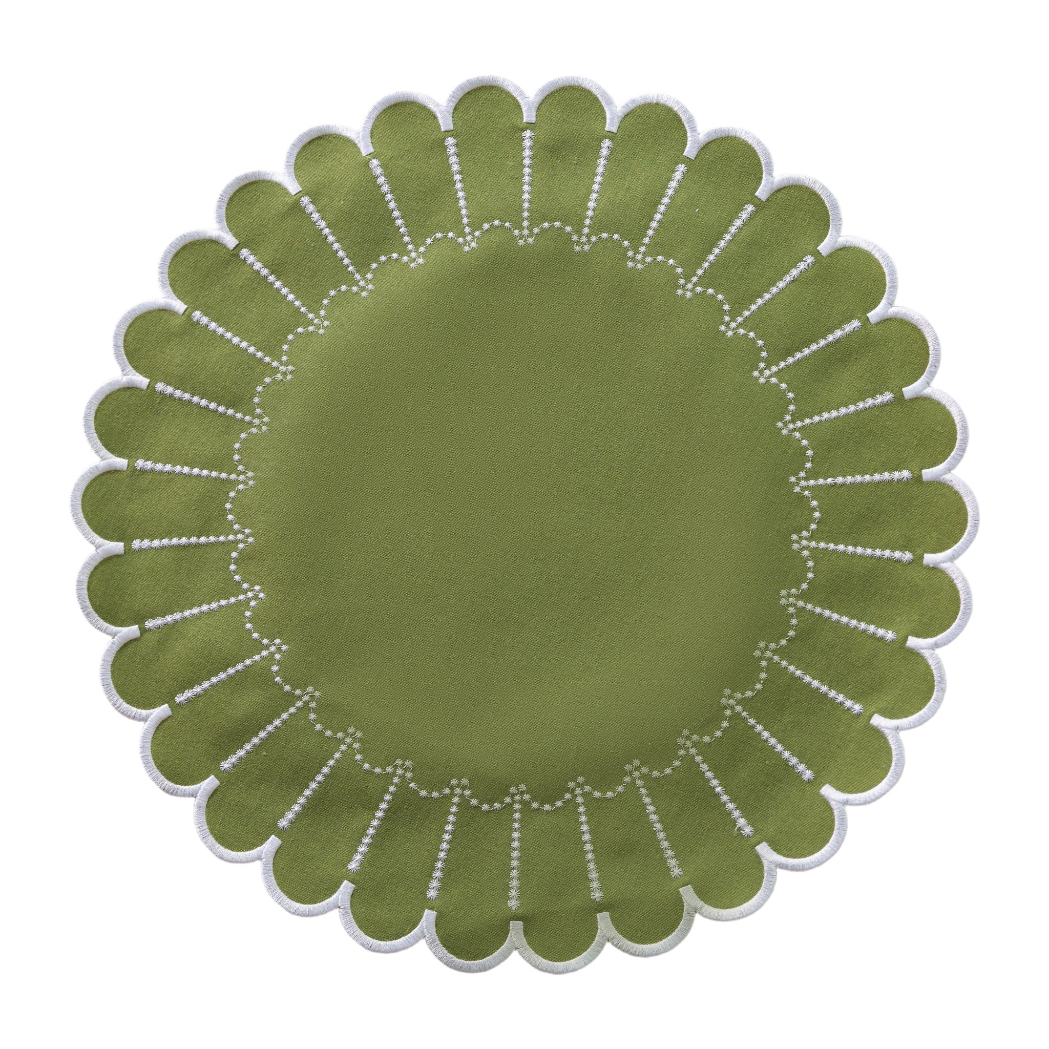4pc/set Sunburst Edge Placemats - Olive Green/White Trim - CV Linens™