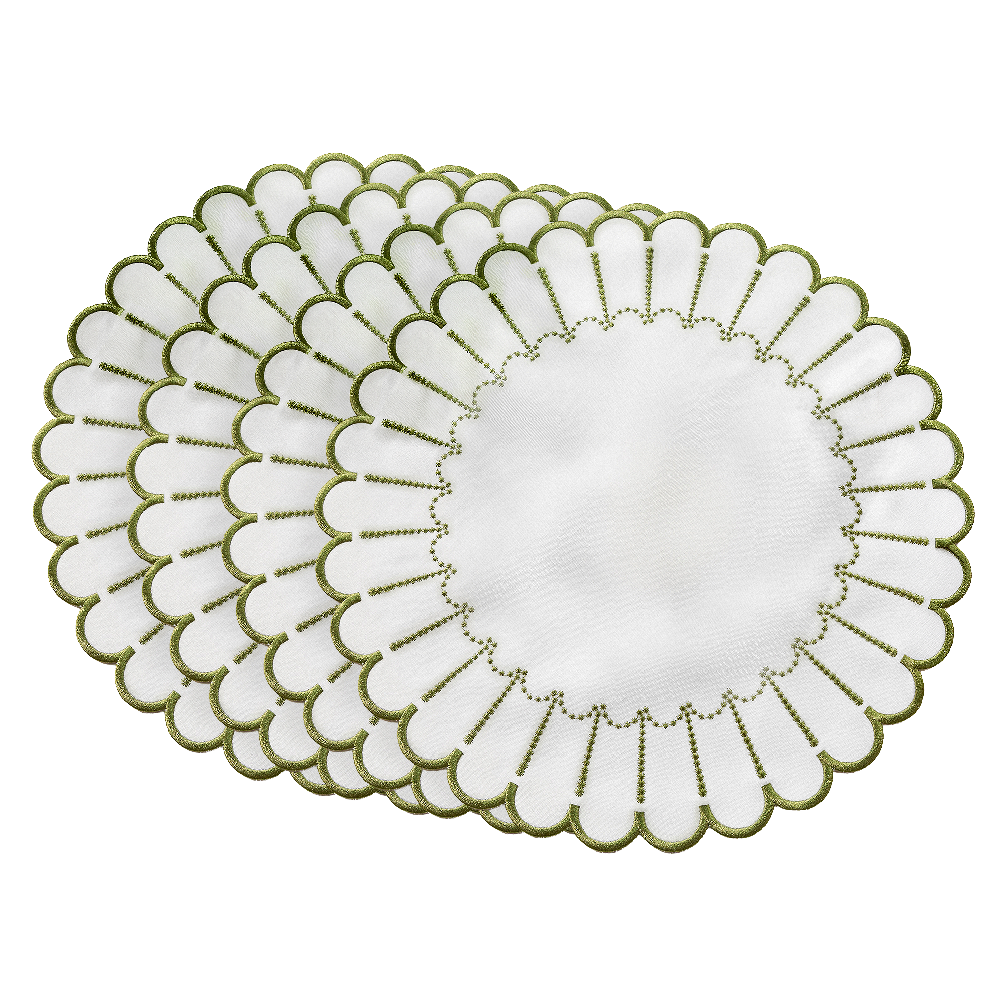 4pc/set Sunburst Edge Placemats - White/Olive Green Trim - CV Linens™