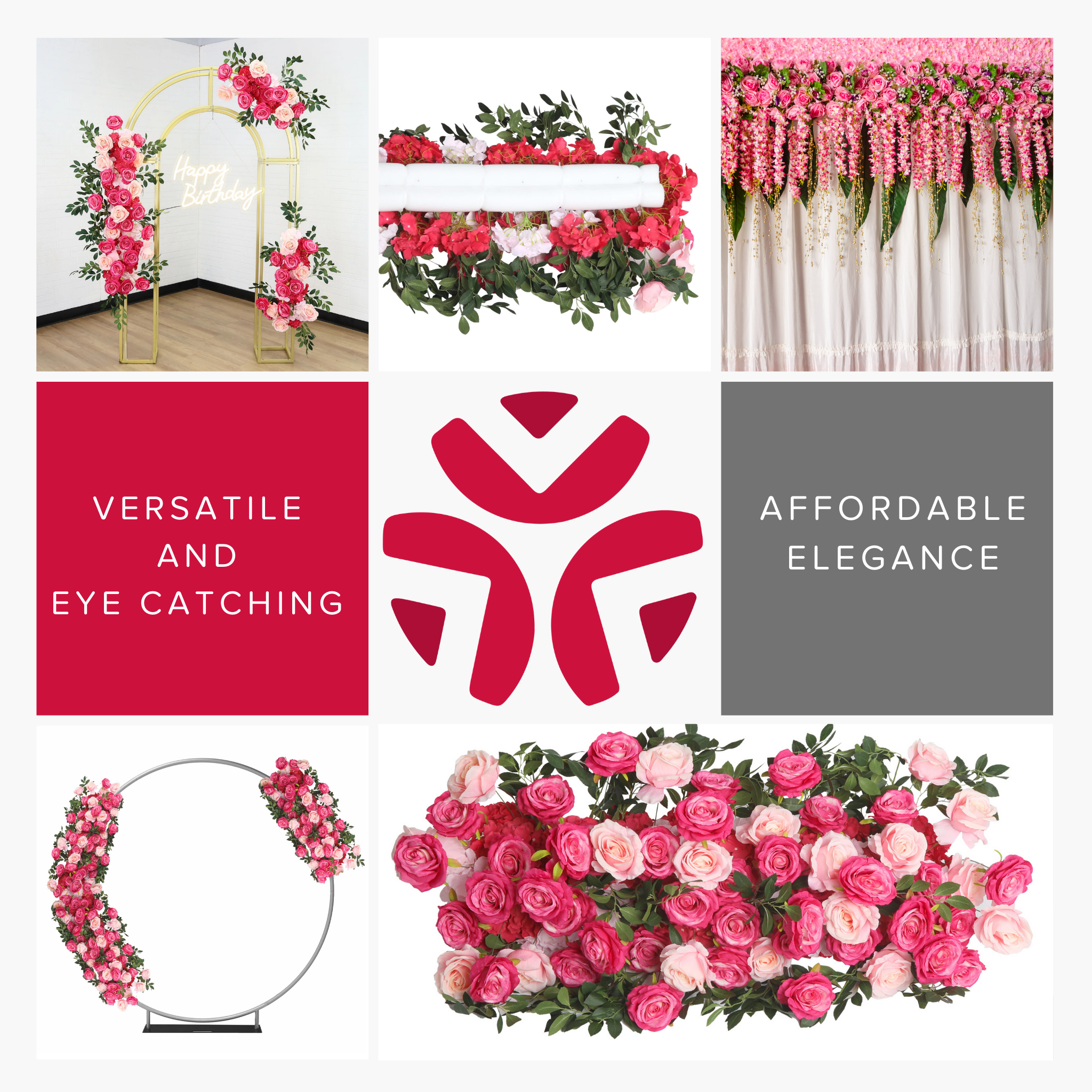 Fuchsia & Pink Premade Flower Backdrop Arch & Table Runner Decor– CV Linens