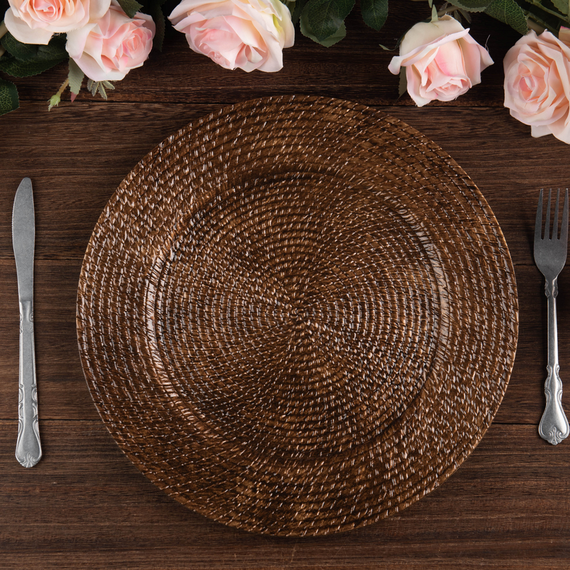 Brown Faux Braided Acrylic Rattan Charger Plate– CV Linens