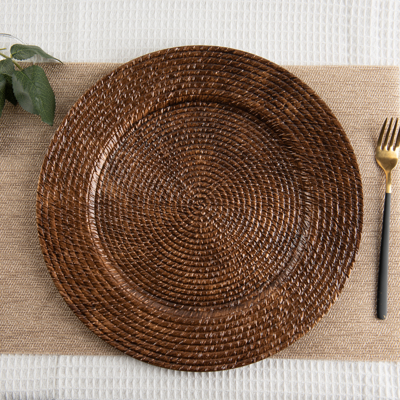 Brown Faux Braided Acrylic Rattan Charger Plate– CV Linens