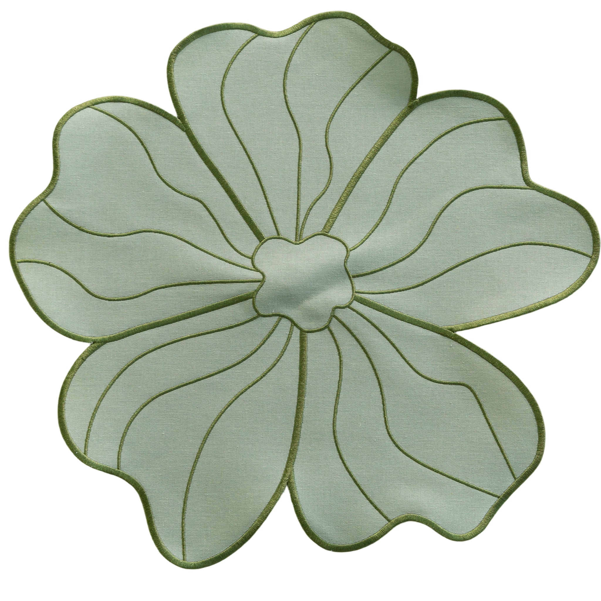 2pc/set Flower Linen Embroidery Placemat - Sage Green/Olive Green Trim - CV Linens™