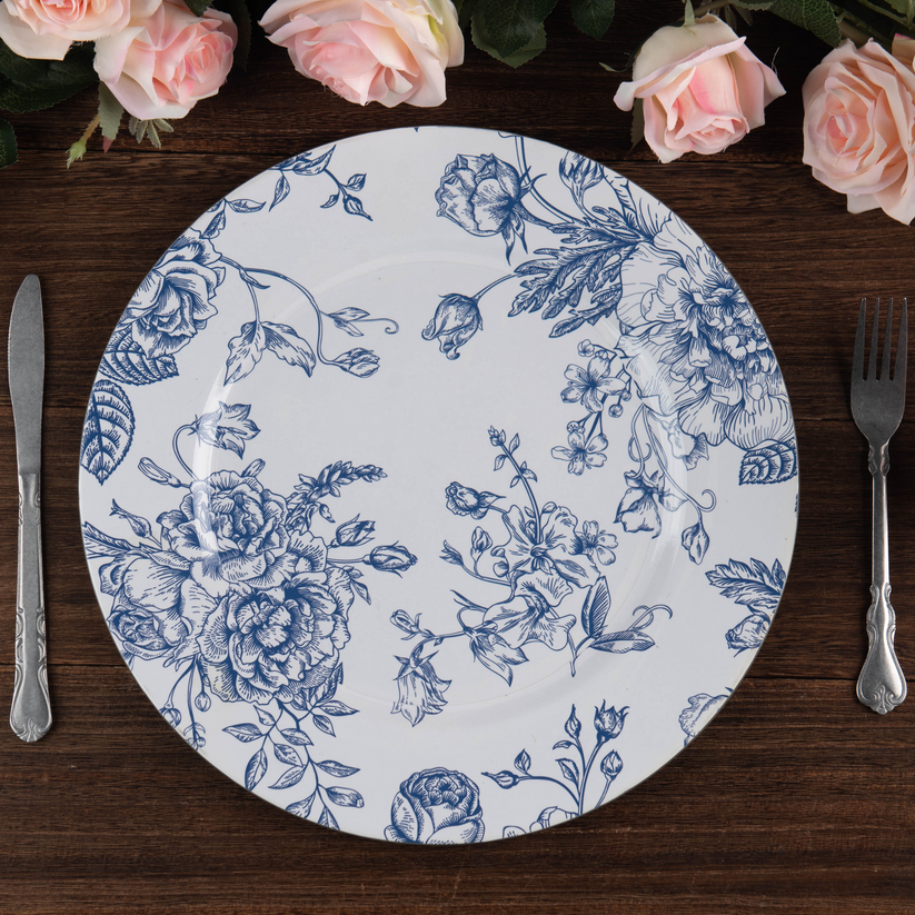 Blue French Toile Acrylic Charger Plates– CV Linens