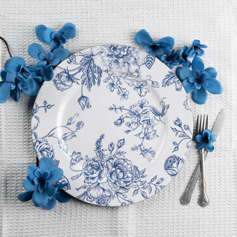 Blue French Toile Acrylic Charger Plates– CV Linens
