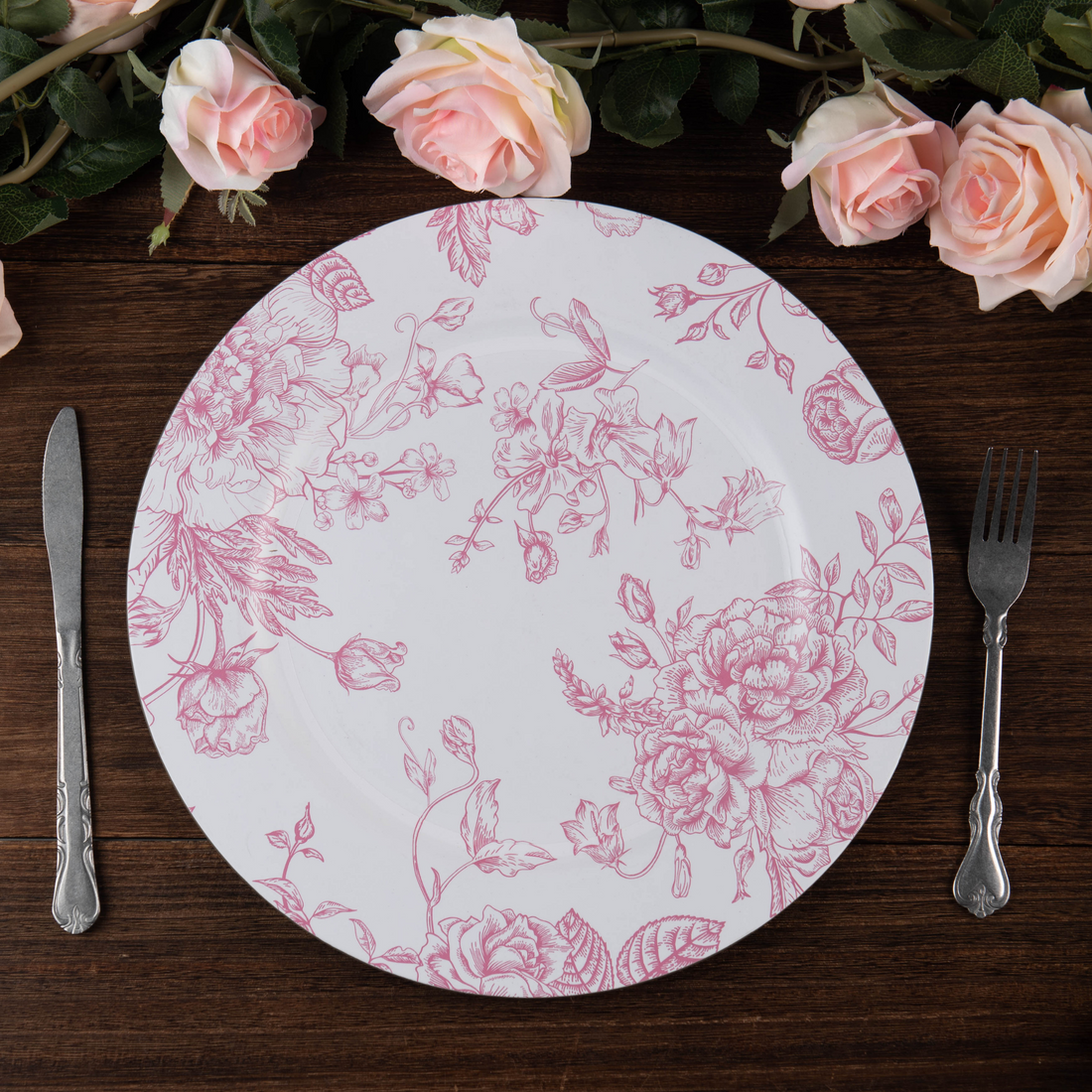 French Toile Acrylic Charger Plate - Pink - CV Linens™– CV Linens