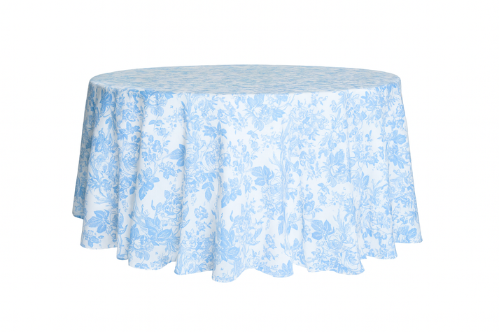 French Toile 120" Round Tablecloth - Baby Blue - CV Linens™