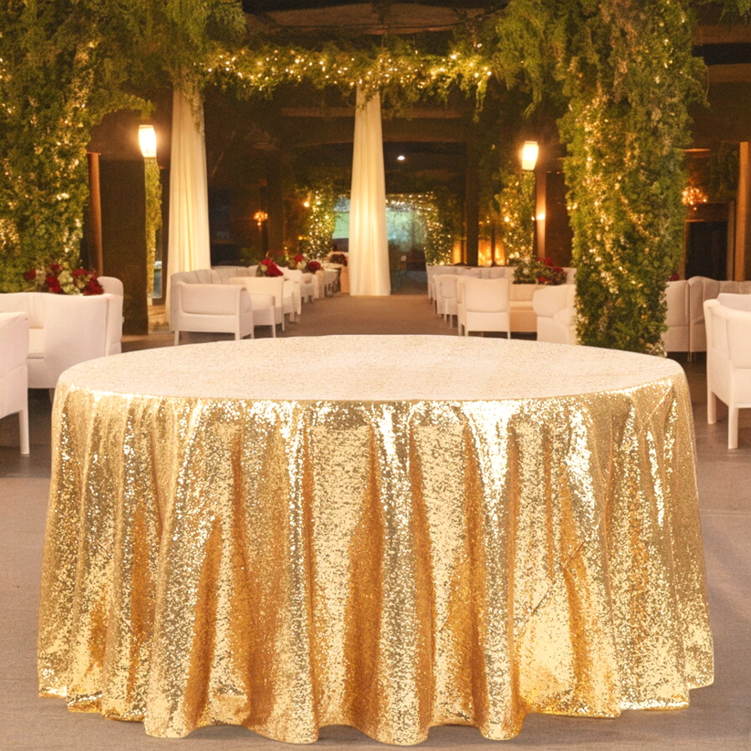 Glitz Sequins 120" Round Tablecloth - Gold - CV Linens™