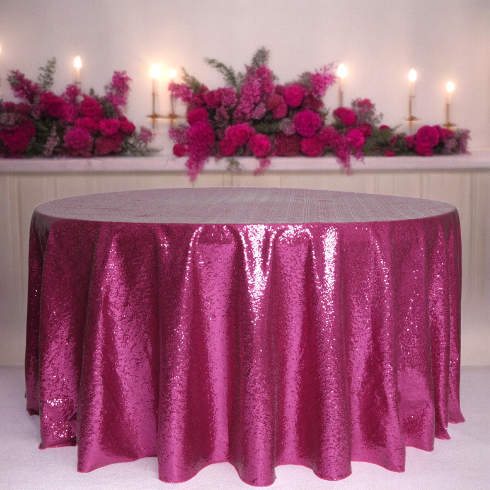 Glitz Sequins 132" Round Tablecloth - Magenta - CV Linens™