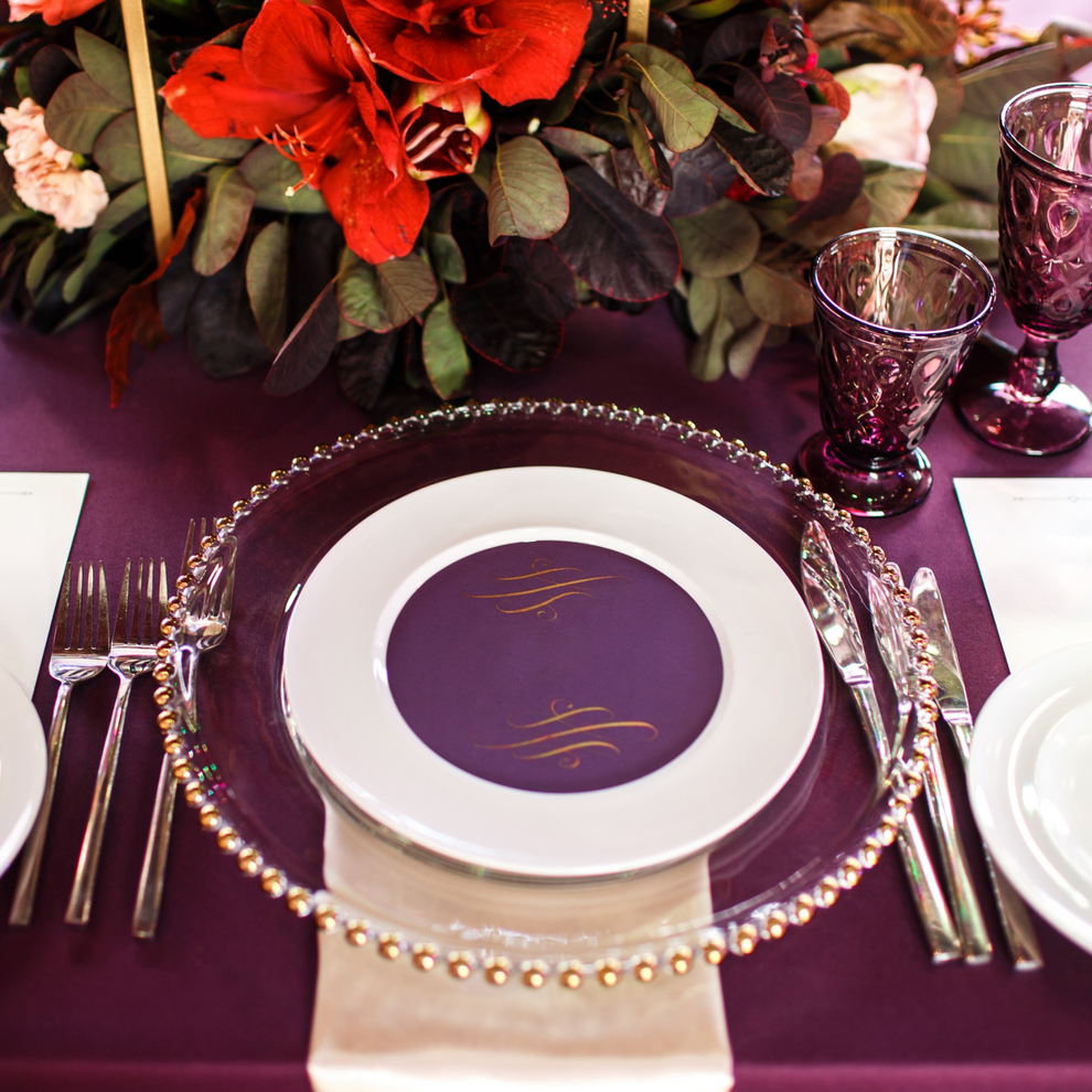 Acrylic Beaded 13" Round Charger Plate - Gold Trim– CV Linens