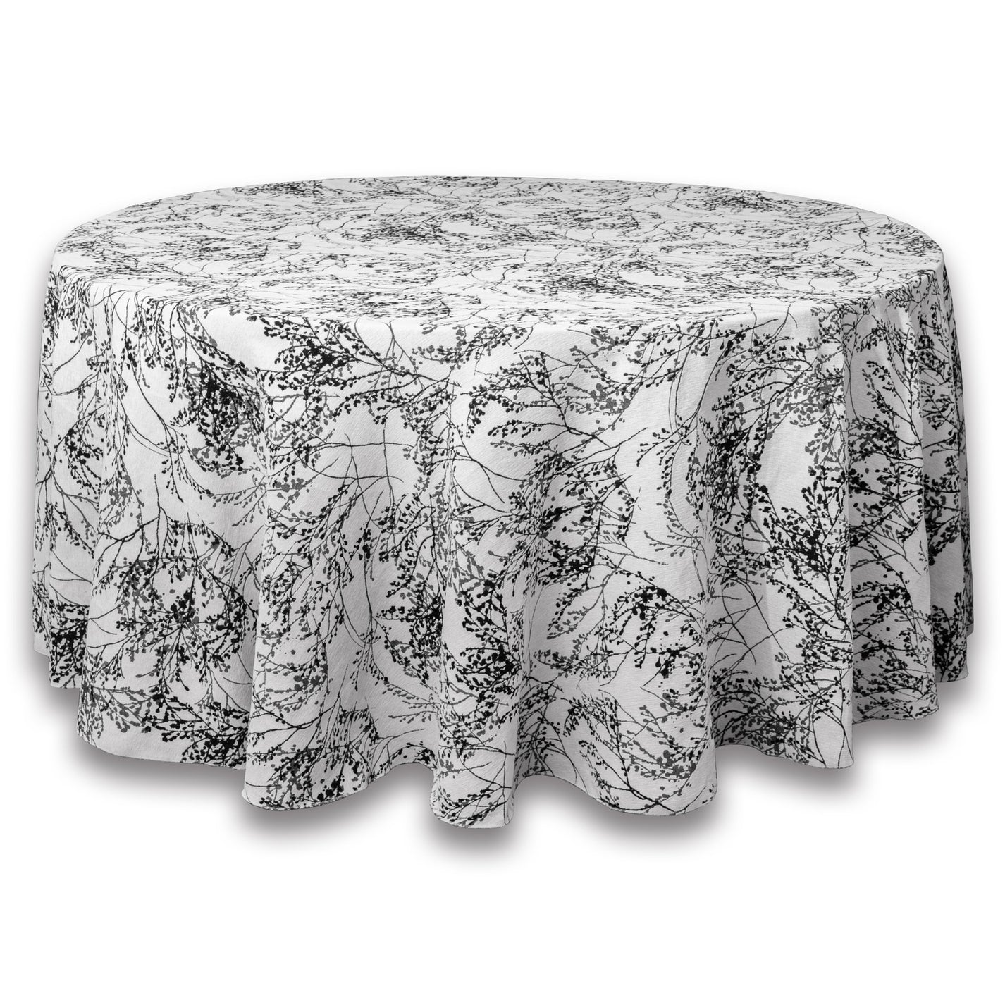 Leaf Branch Reversible Jacquard Tablecloth 120" Round - Black - CV Linens™