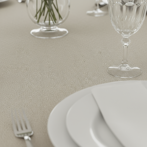 120" Round Premium Linen-Look Panama Weave Tablecloth - Beige - CV Linens™