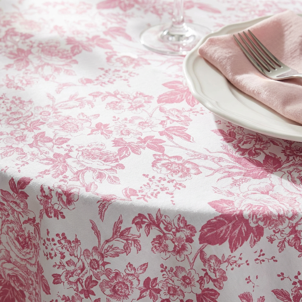 French Toile 132" Round Tablecloth - Pink– CV Linens