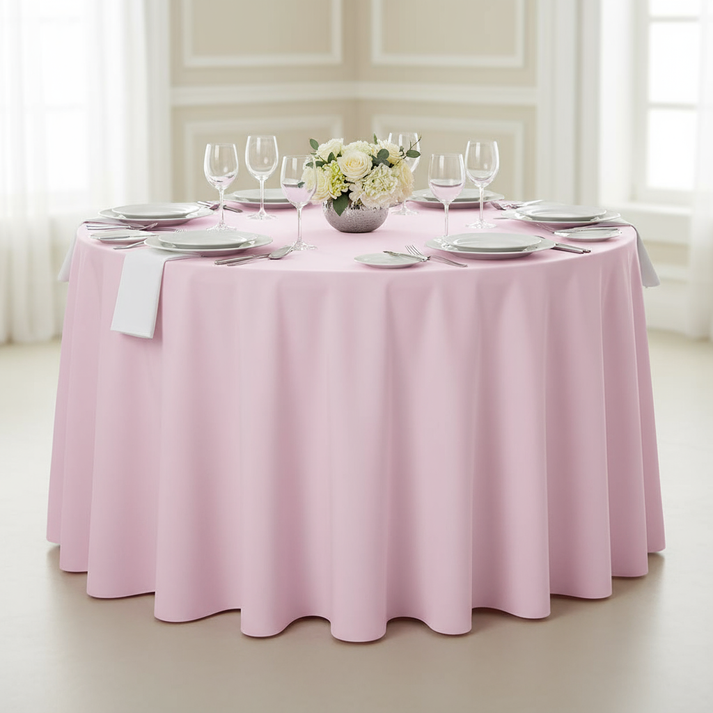 Economy Polyester Round Tablecloth 120” Pastel Pink - CV Linens™