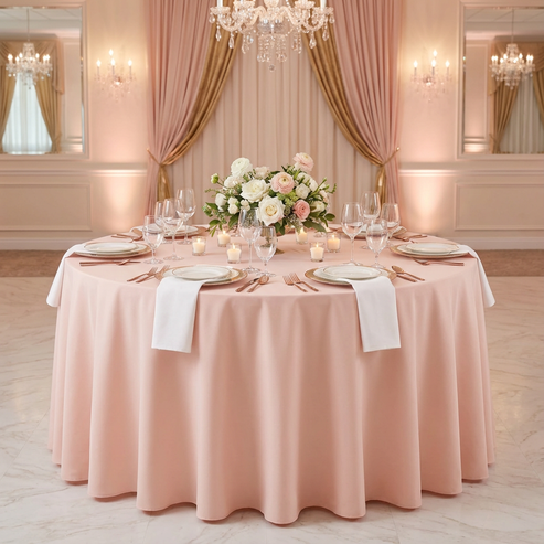 Premium Polyester 120" Round Tablecloth - Blush - CV Linens™