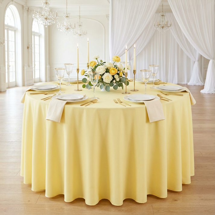 Premium Polyester 120" Round Tablecloth - Pastel Yellow - CV Linens™
