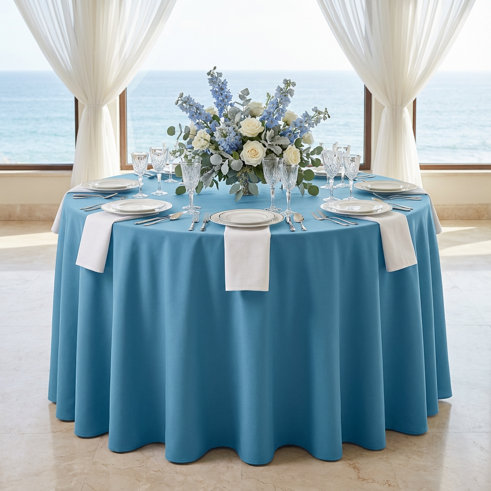 Steele Blue Premium Polyester 120” Round Tablecloth - CV Linens™