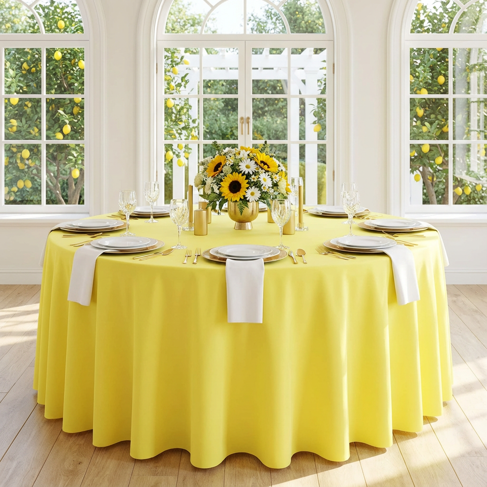 Round Premium Polyester 132" Tablecloth - Yellow - CV Linens™