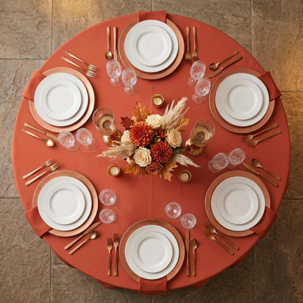 Premium Polyester 108" Round Tablecloth - Rust– CV Linens
