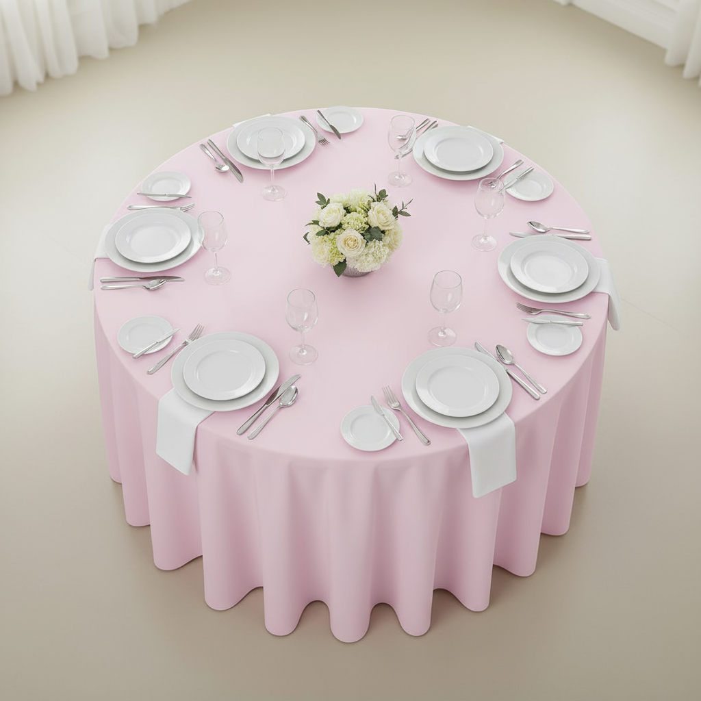 Economy Polyester Round Tablecloth 120” Pastel Pink - CV Linens™