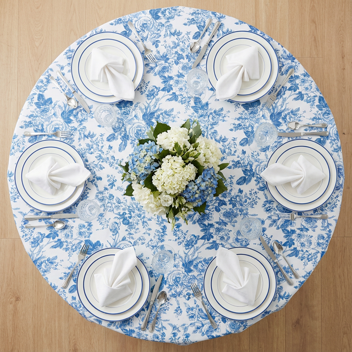 Blue French Toile 120" Round Tablecloth - CV Linens™– CV Linens