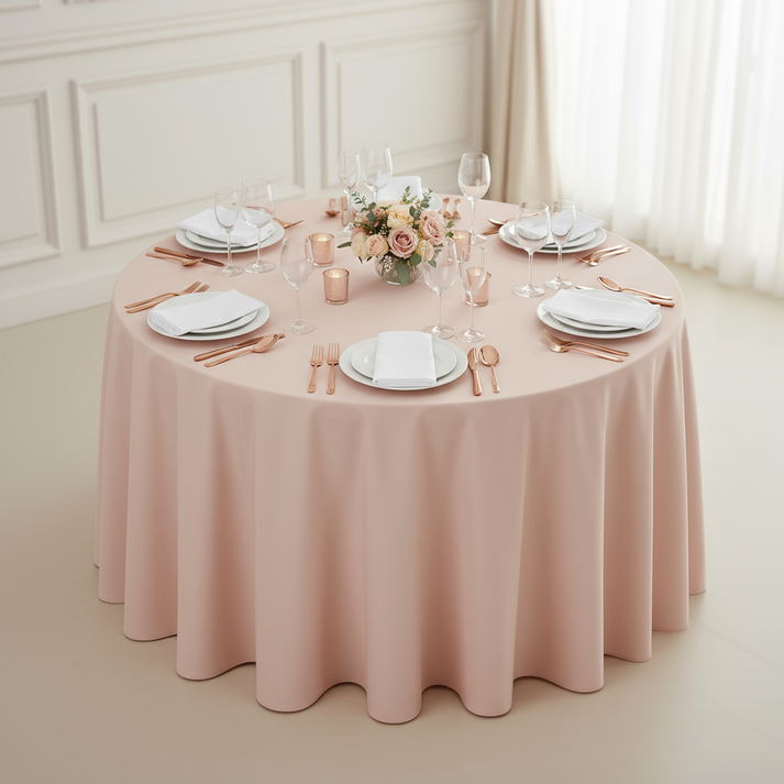 Round Premium Polyester 132" Tablecloth - Blush - CV Linens™