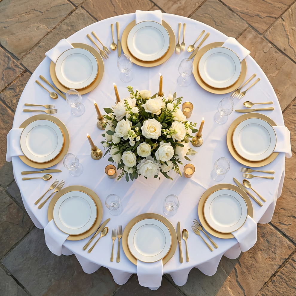 Round Premium Polyester 132" Tablecloth - White - CV Linens™