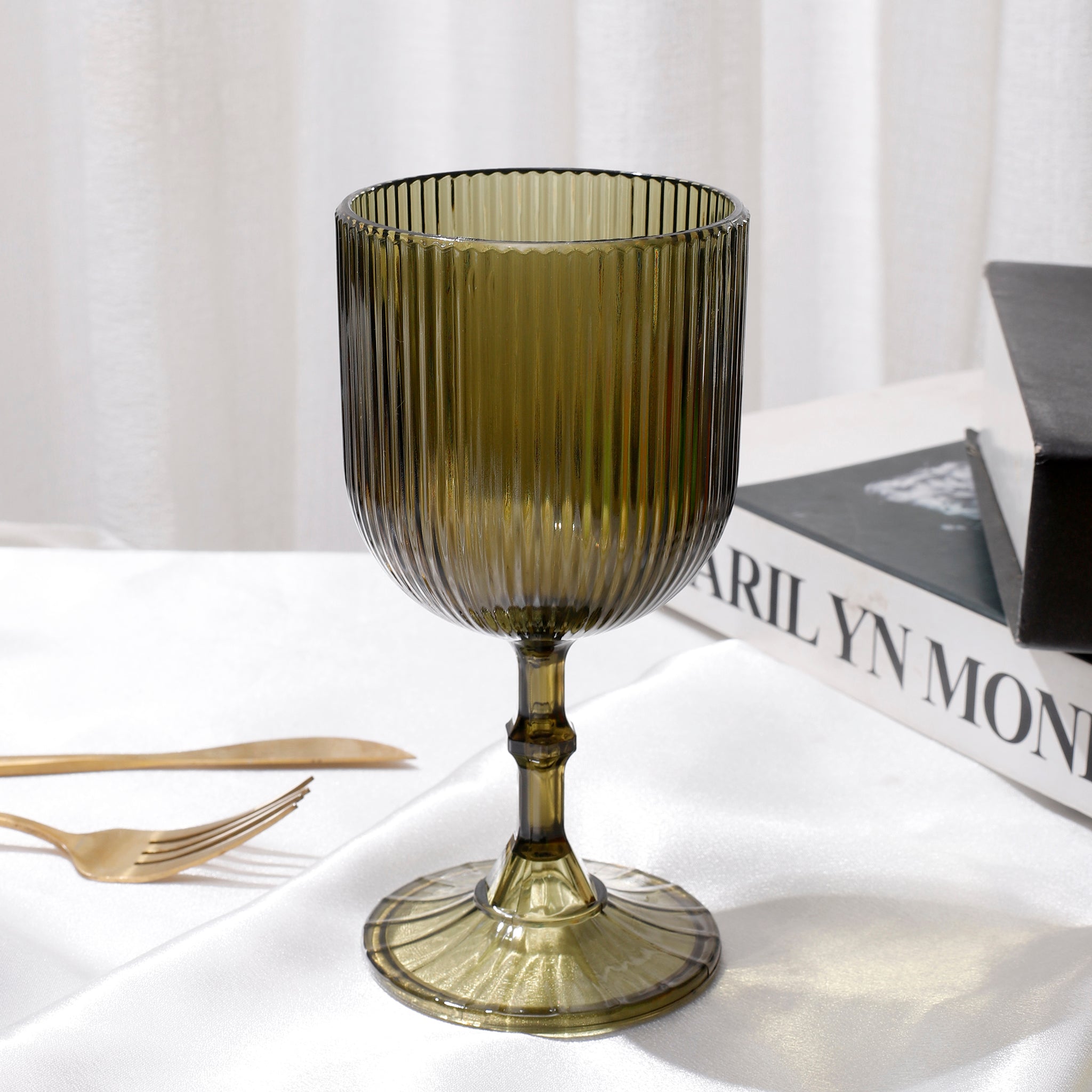 Olive Green Acrylic 11oz Wine Goblets Ripple Design (6 pcs/pk) - CV Linens™