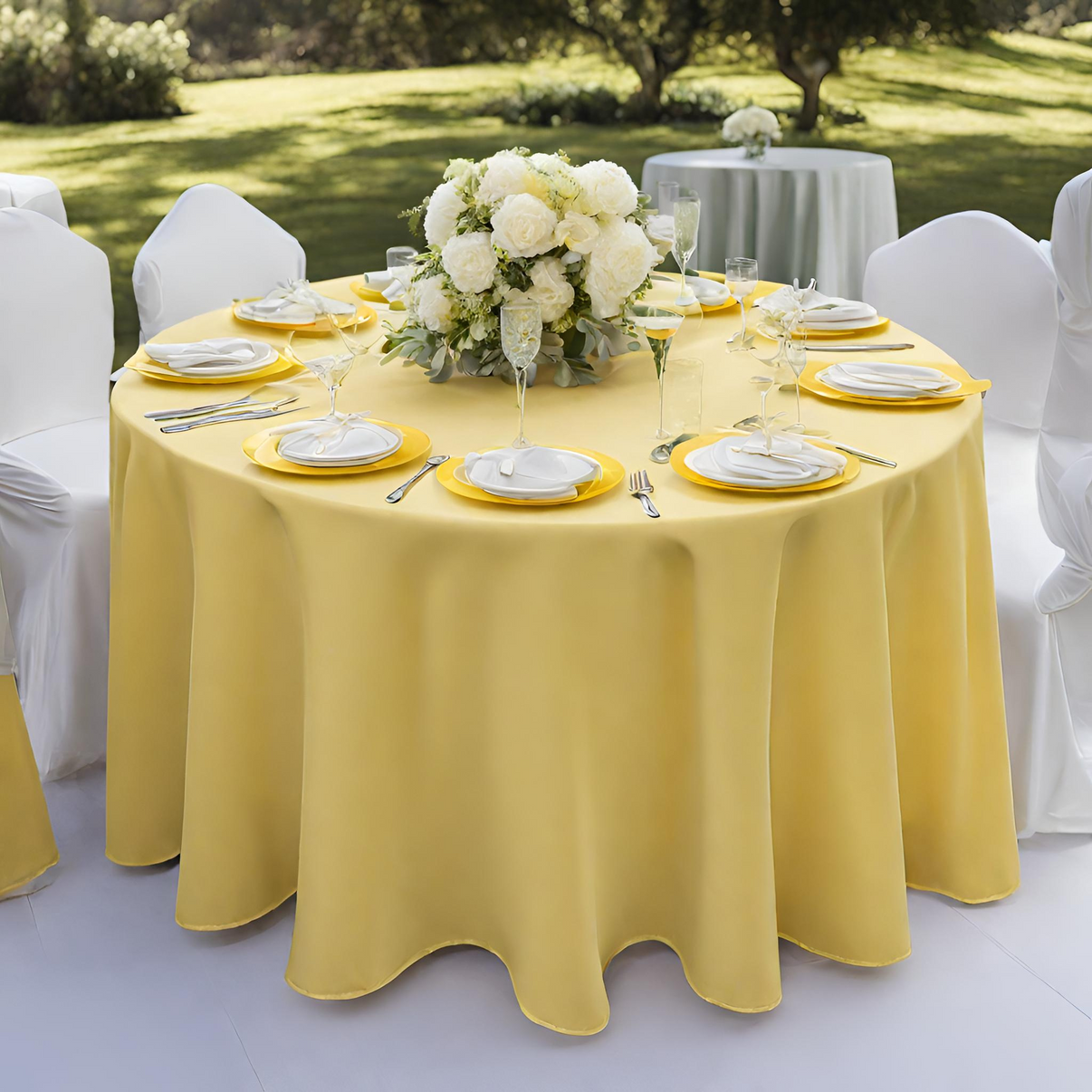 Premium Polyester 120" Round Tablecloth - Canary Yellow - CV Linens™