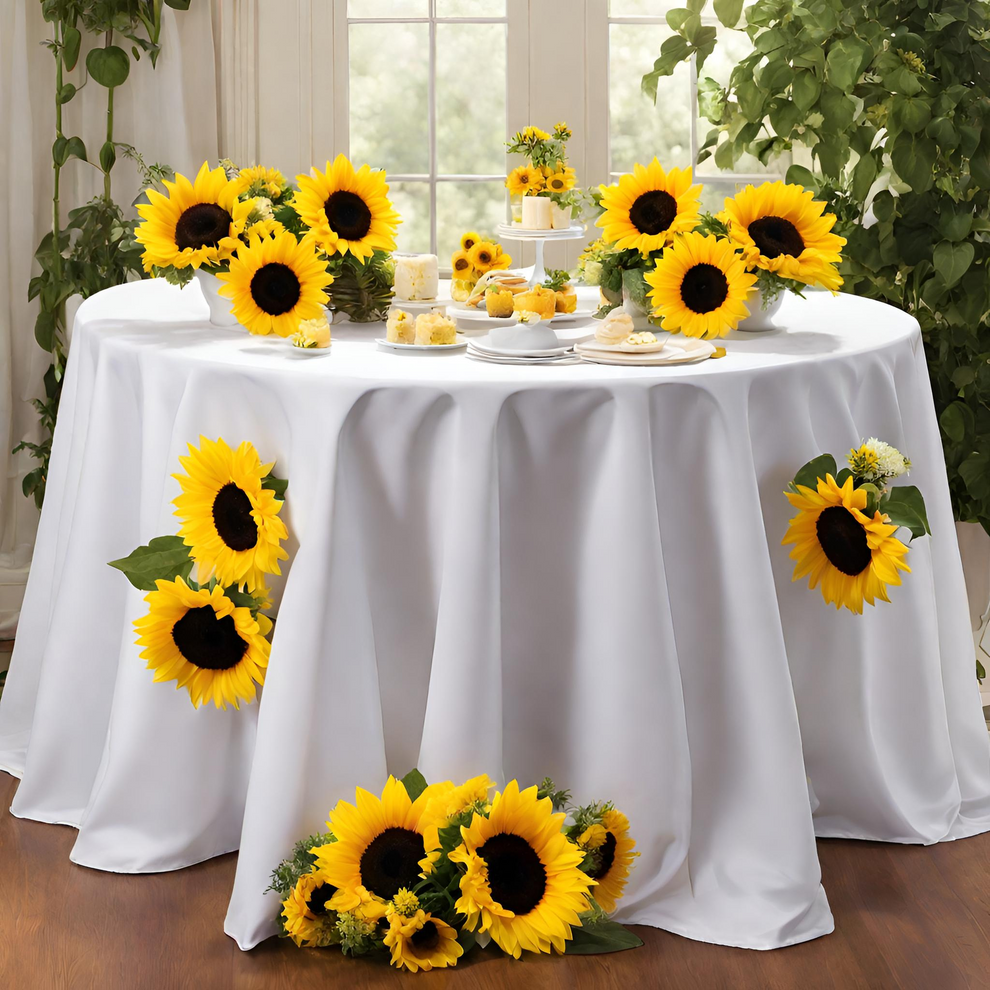 Economy Polyester Tablecloth 108" Round - White - CV Linens™