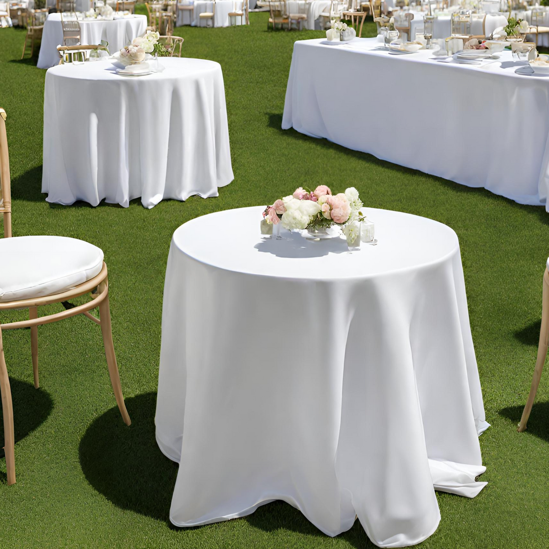 Economy Polyester Tablecloth 108" Round White - CV Linens™