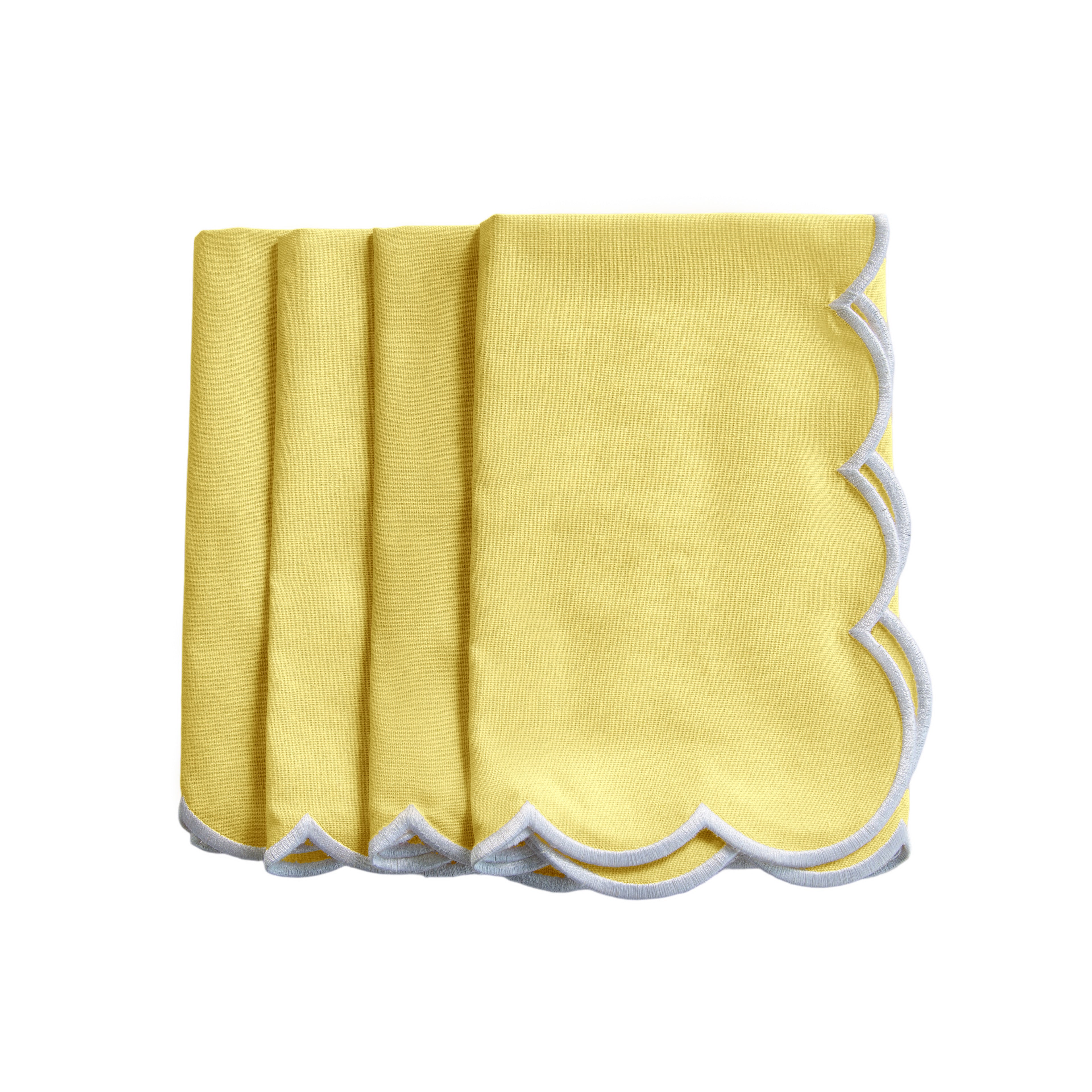 4 pc/pk Scalloped Edge Linen Napkin - Pastel Yellow/White Trim– CV Linens