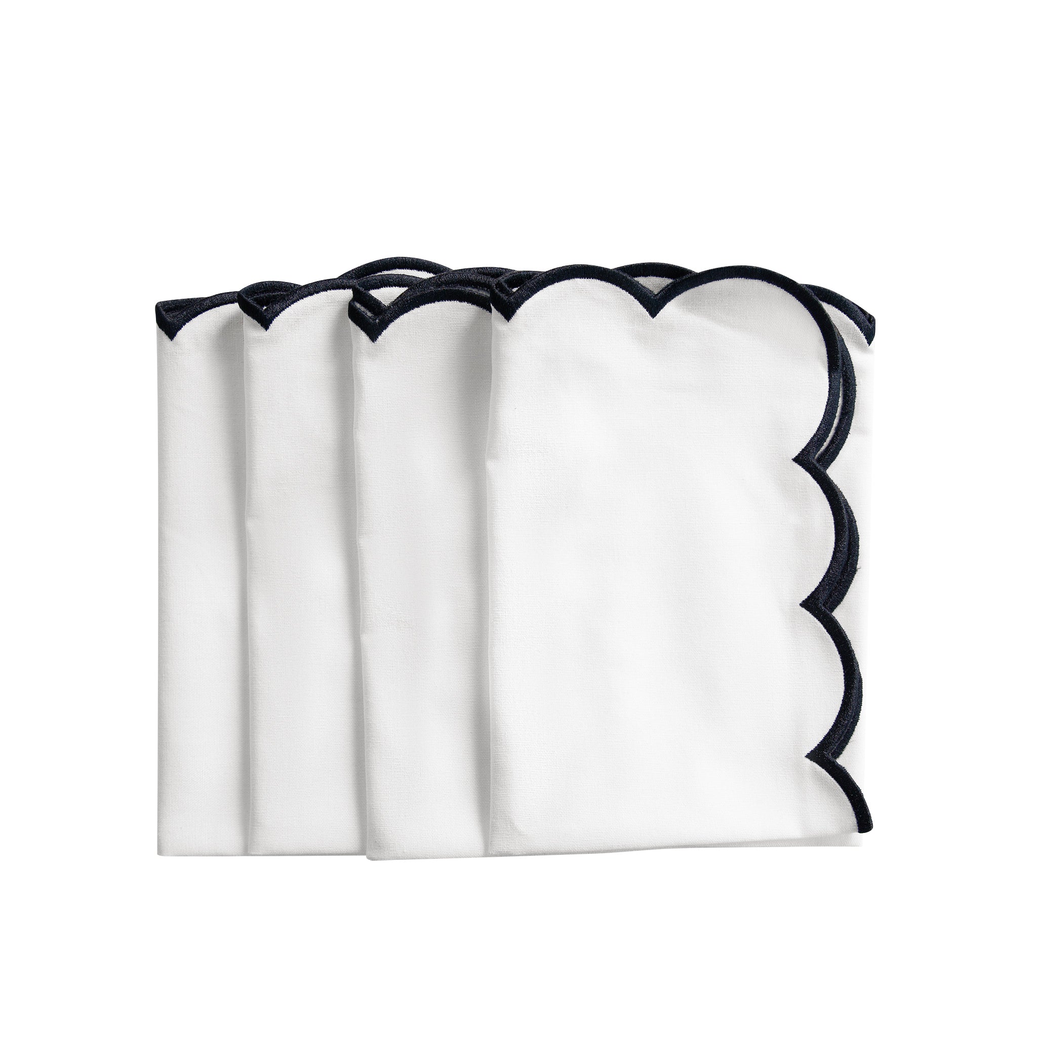 4 pc/pk Scalloped Edge Linen Napkin - White/Black Trim– CV Linens