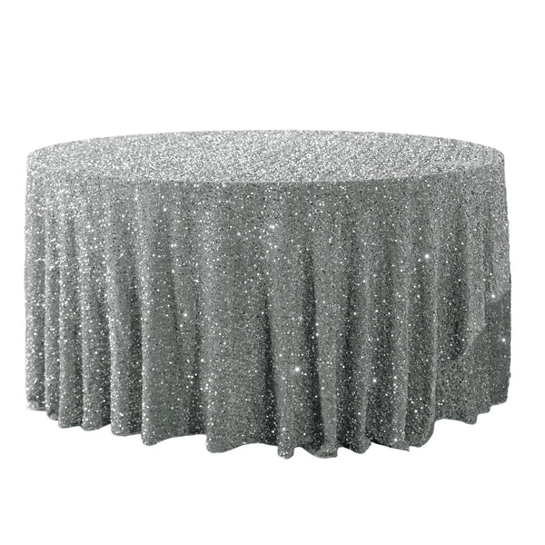 Silver Sequin Velvet 132" Round Tablecloth - CV Linens™