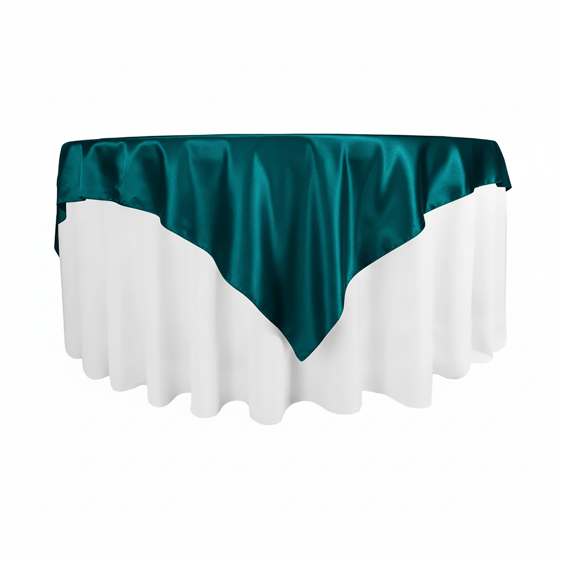 Square 90"x90" Satin Table Overlay - Peacock - CV Linens™
