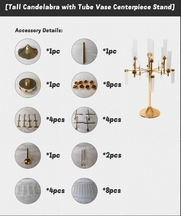Tall Candelabra with Tube Vase Centerpiece Stand - Gold– CV Linens