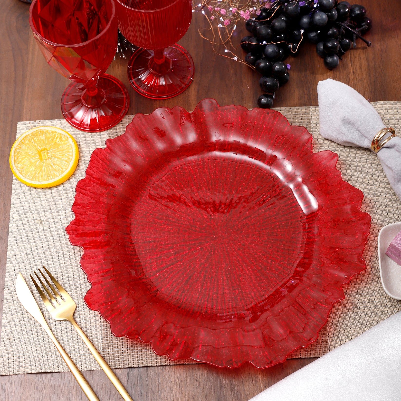 Transparent Reef Plastic Charger Plate - Red - CV Linens™