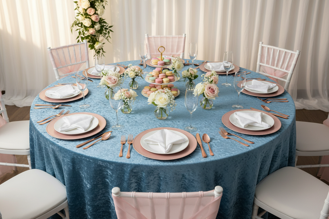 Velvet 120" Round Tablecloth - Steele Blue - CV Linens™