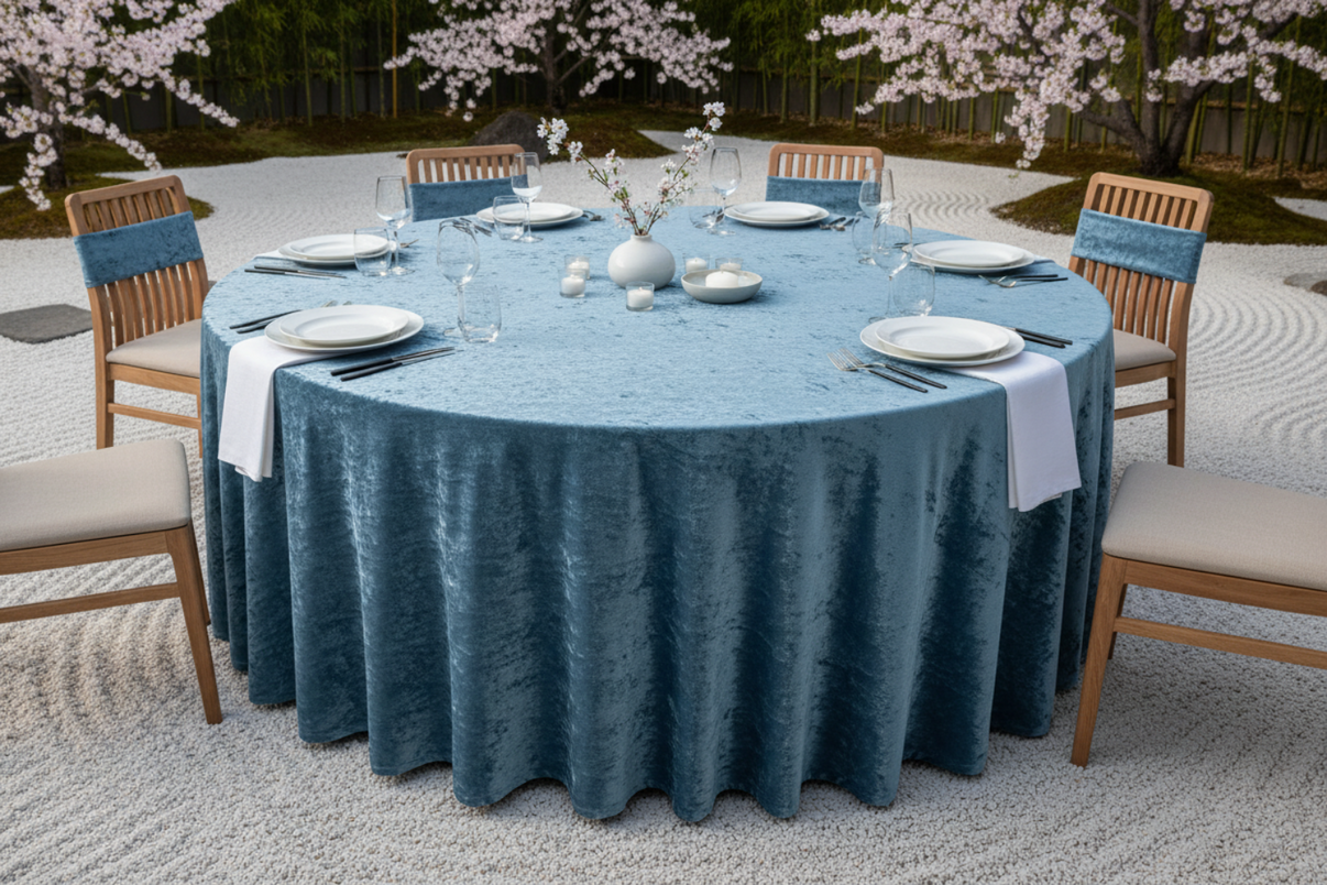 Velvet 120" Round Tablecloth - Steele Blue - CV Linens™