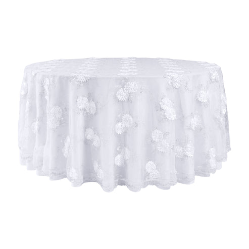 Vintage Veil Embroidery 120" Round Tablecloth/Overlay Topper - White ...