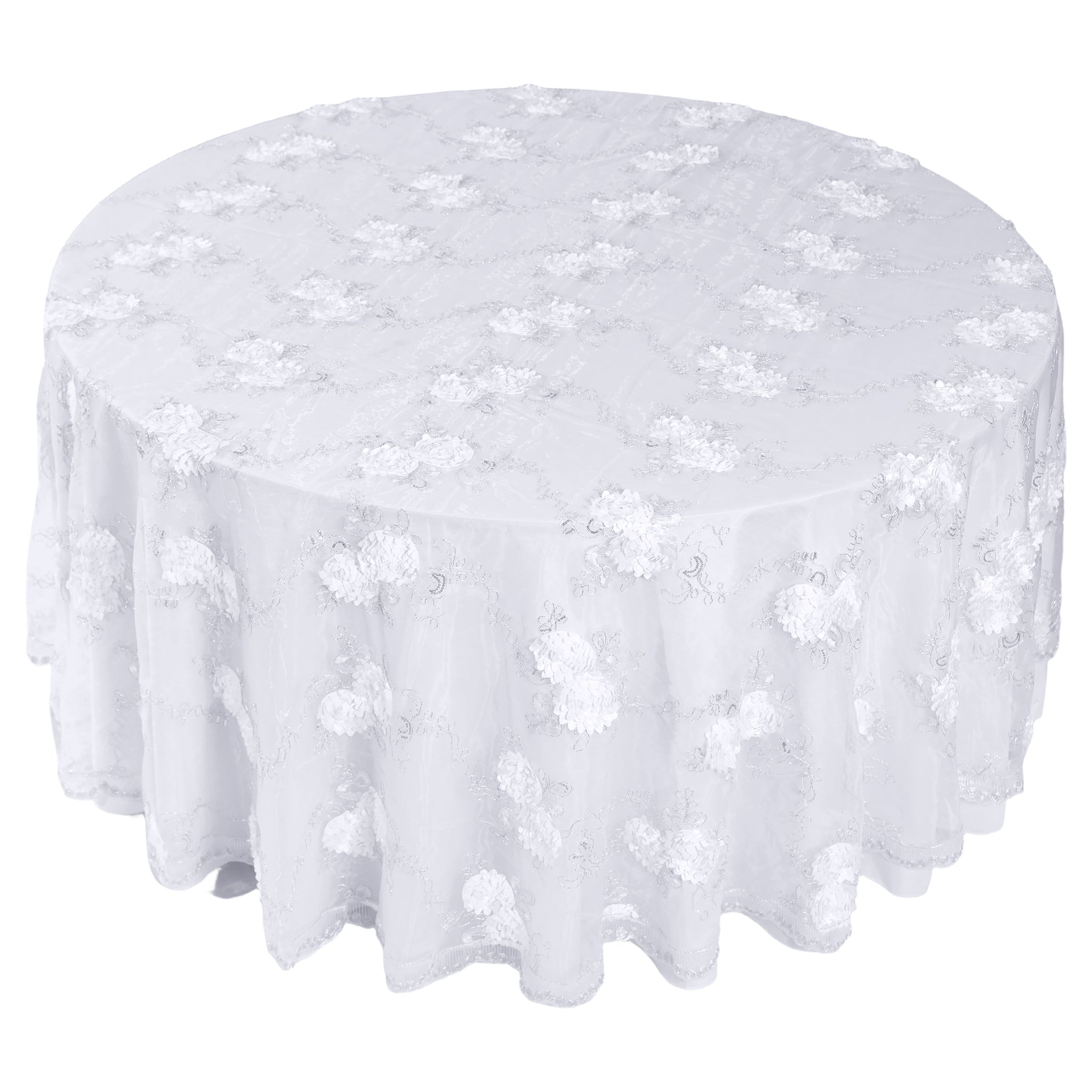 Vintage Veil Embroidery 120" Round Tablecloth/Overlay Topper - White ...