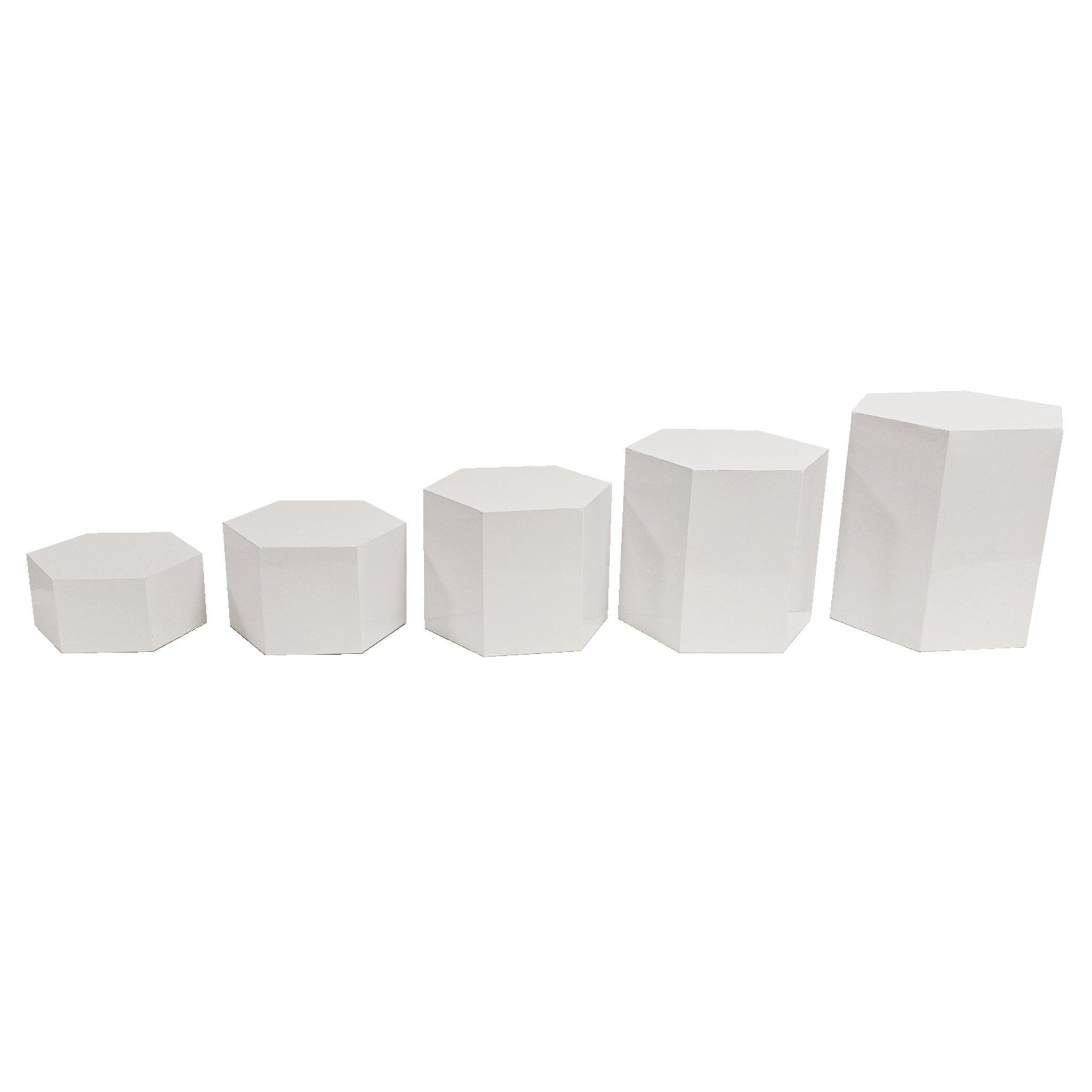 White Hexagon Pedestal Cake/Dessert Display Stands 5 pcs/set– CV Linens