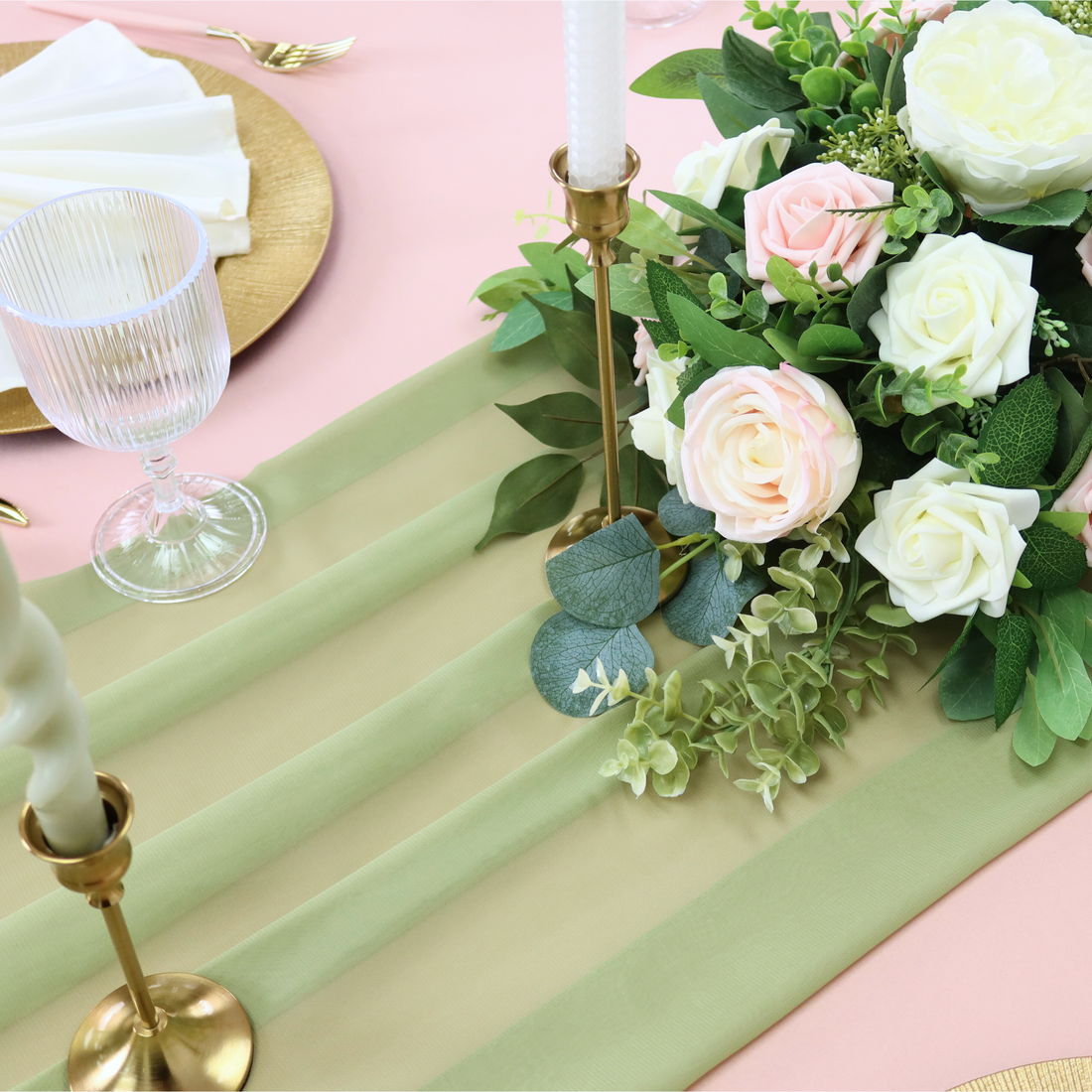 Chiffon Wedding Table Runner 10FT x 27" - Sage Green - CV Linens