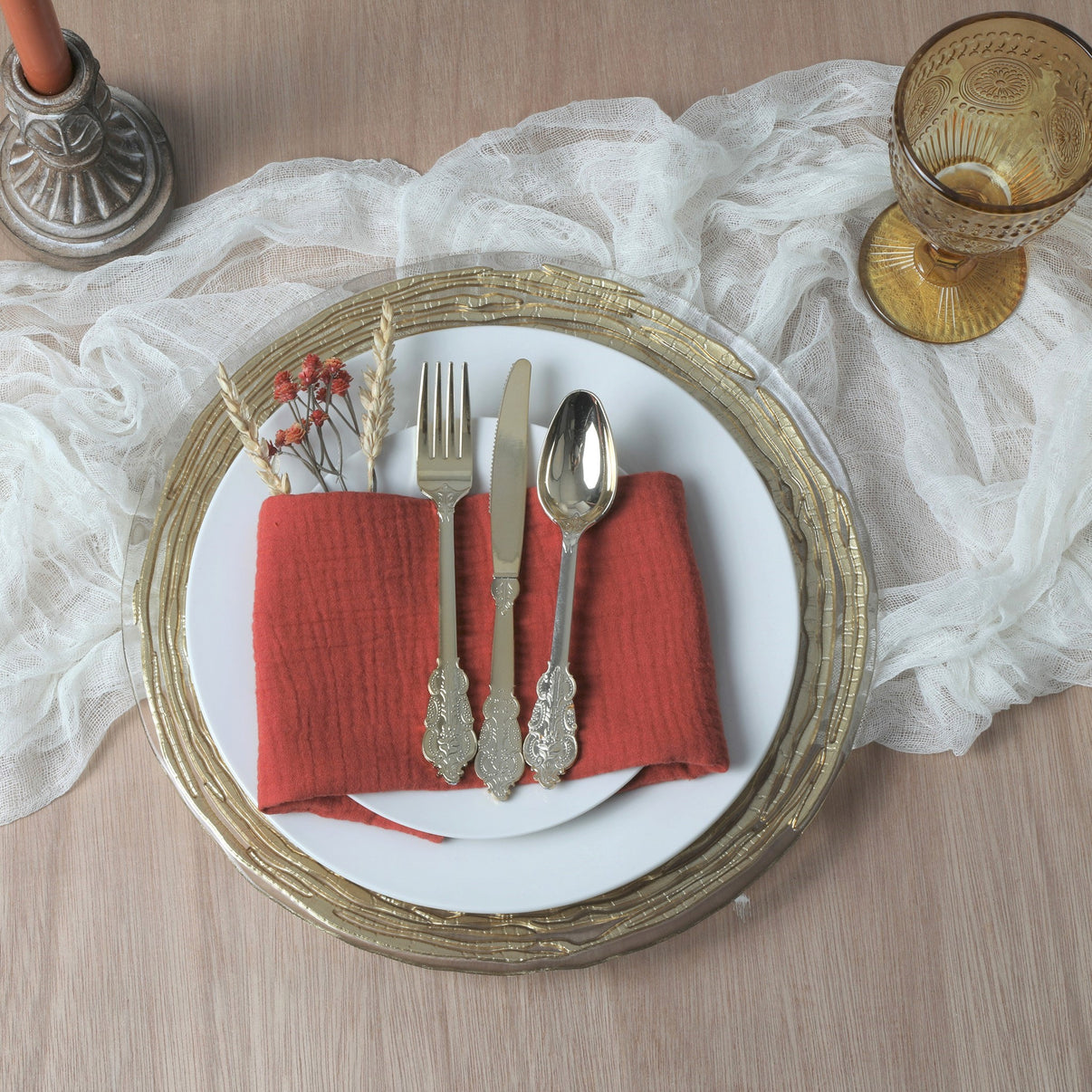 Cotton Gauze Crinkle Napkins 16"x16" (5 pcs/pk) - Rust - CV Linens™